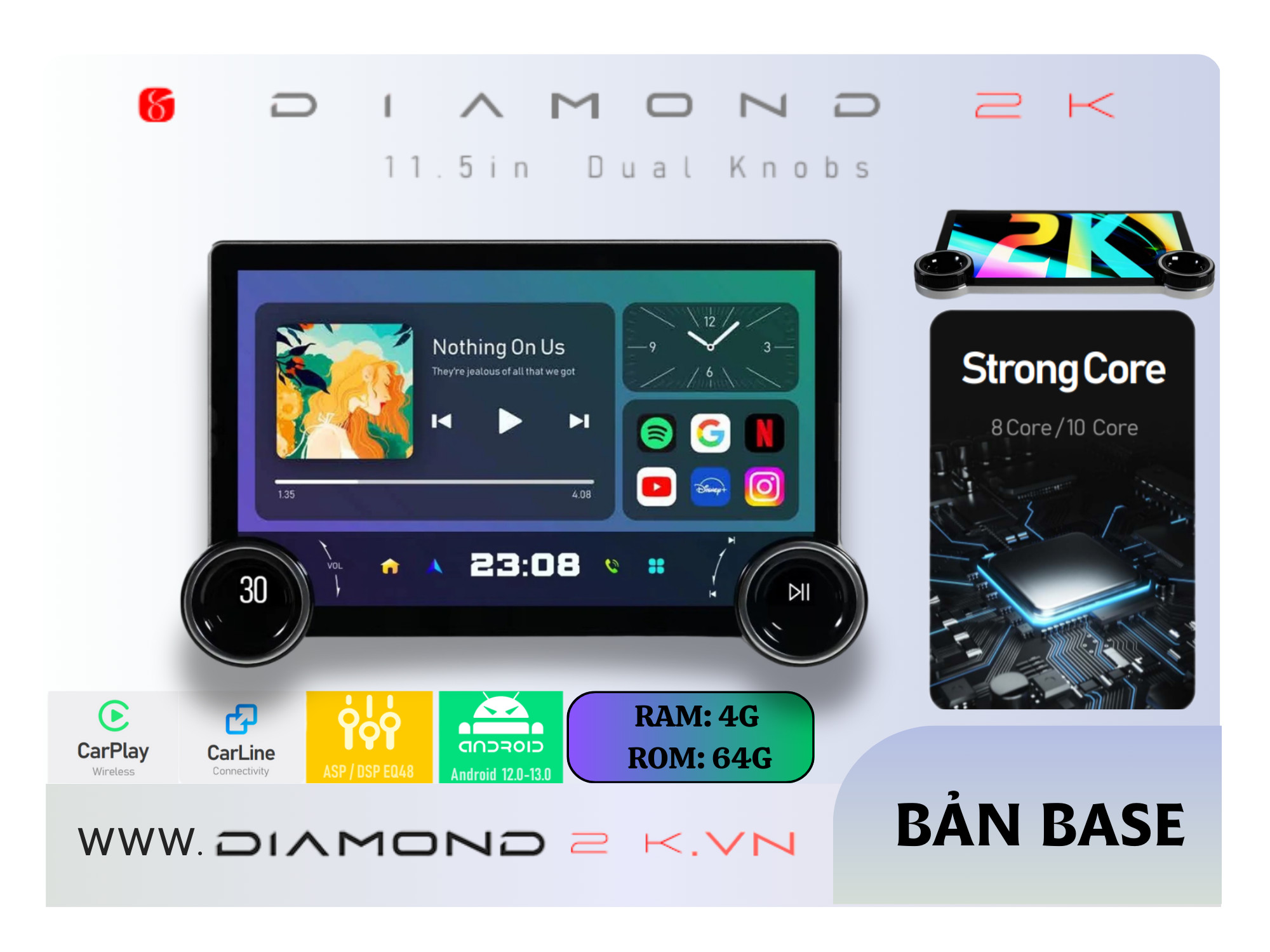 Màn hình Android Diamond 2K Base chính hãng, bảo hành 2 năm