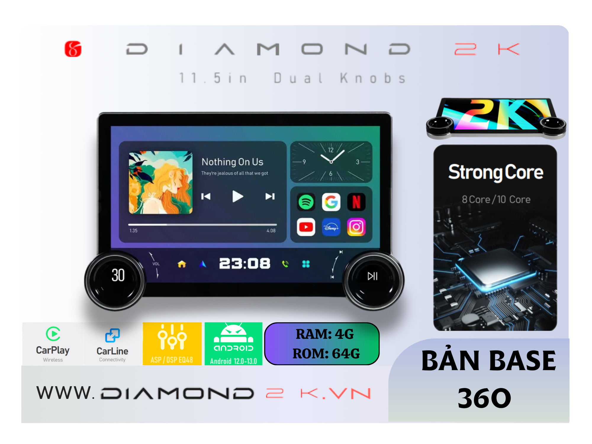 Màn hình Android Diamond 2K Base 360 chính hãng giá tốt